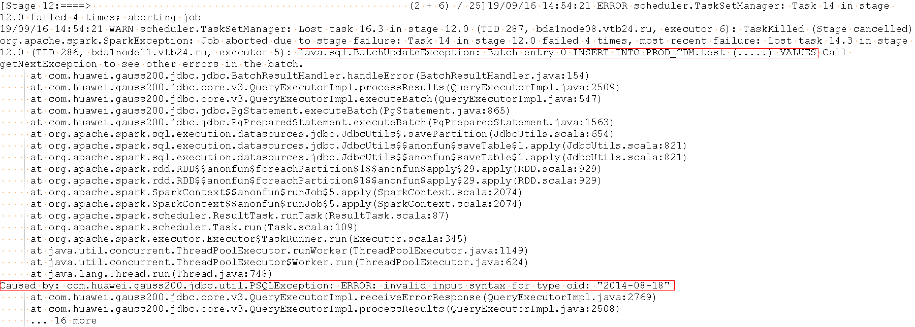 Gaussdbdws迁移 数据迁移 使用spark的scala接口往gaussdbdws导入数据失败分析 云社区 华为云 3700